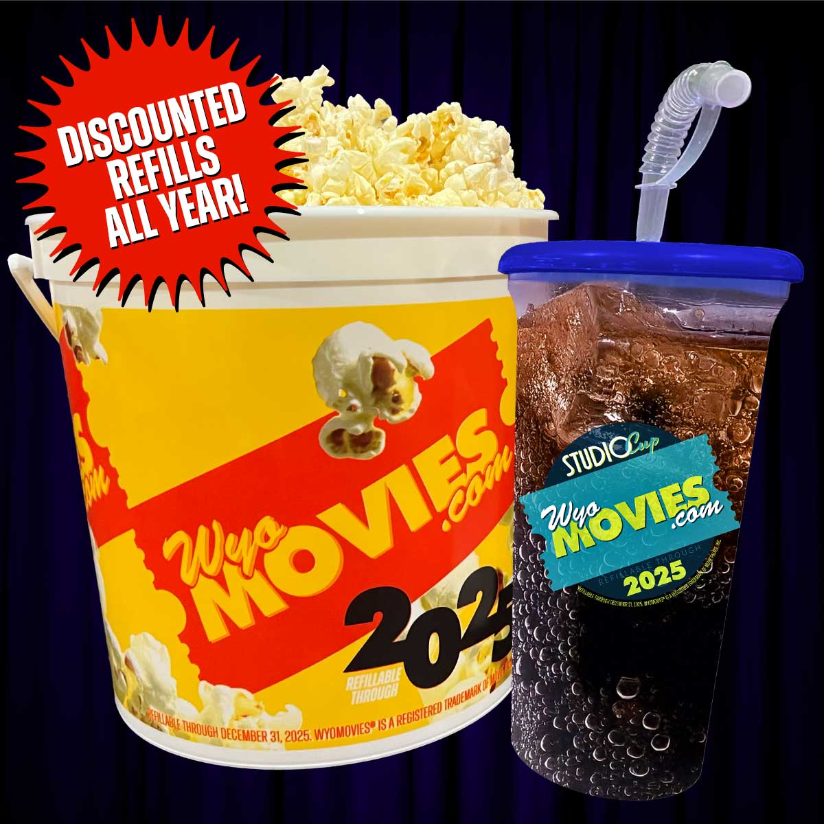 WyoMovies Online Store: Annual Refillable Popcorn Tubs & Drink Cups